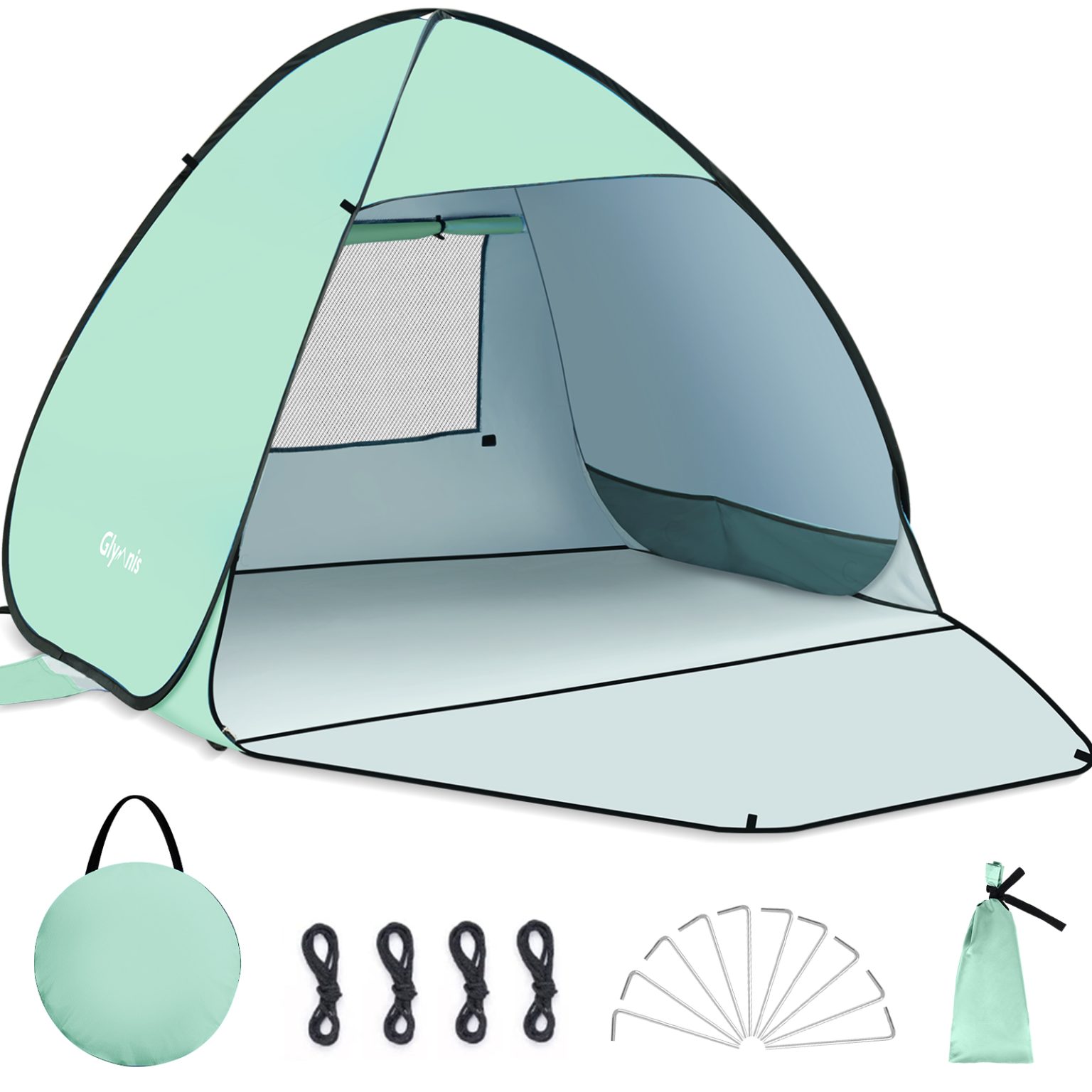 Glymnis Beach Shelter Pop Up Beach Tent with Zip Door UV Protection 50 ...
